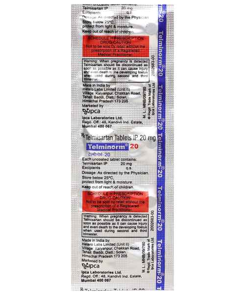 TELMINORM 20MG TAB ( IPCA LABORATORIES LTD ) - Buy TELMINORM 20MG TAB